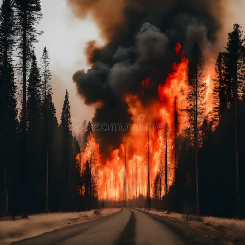 A Forest Fire with Smoke Coming Out of the Trees. Stock Illustration ...
