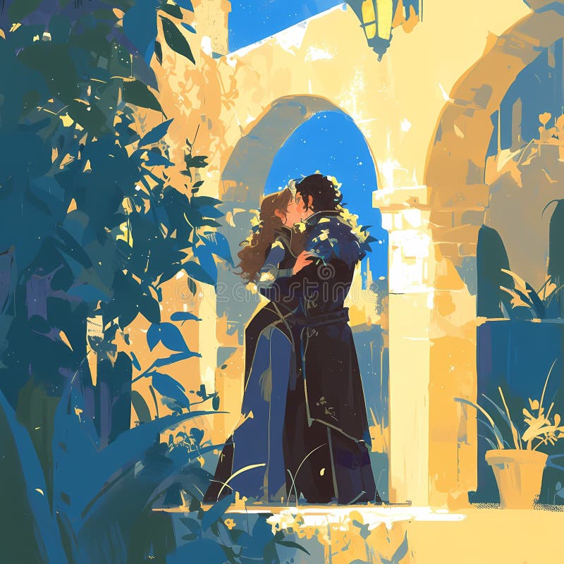 Romantic Embrace stock illustration. Illustration of courtyard - 310464668
