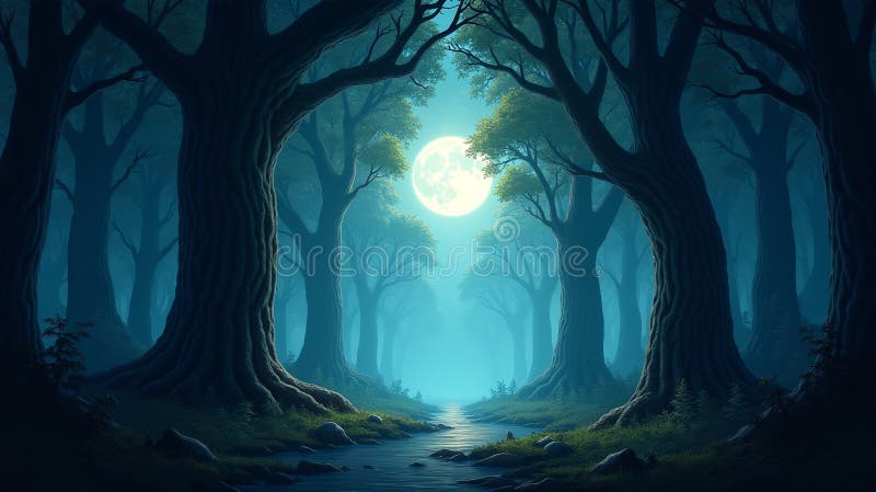 Enchanted Forest Realm stock illustration. Illustration of moonlight ...