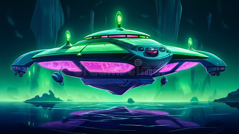 Cartoon Alien Spaceship stock illustration. Illustration of travel ...