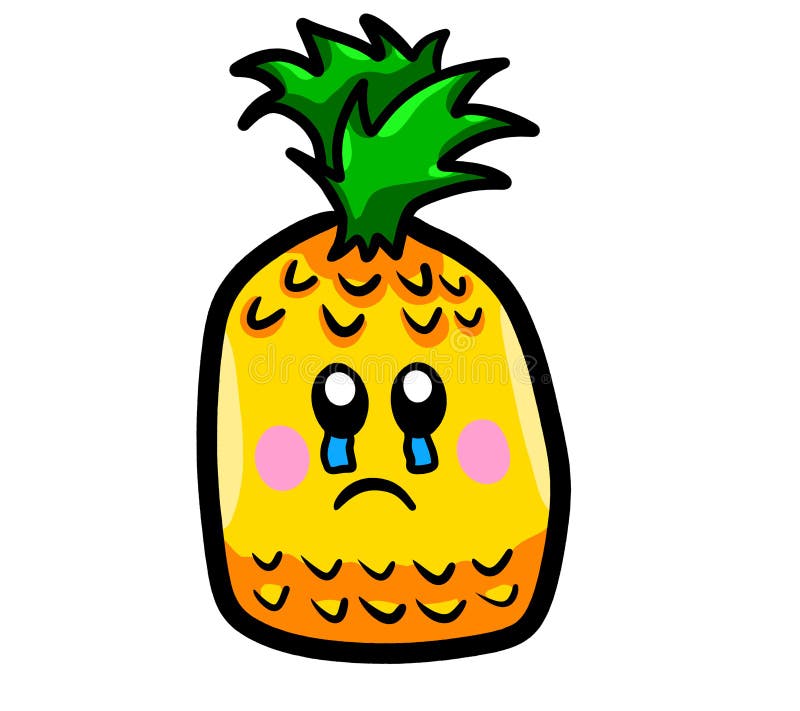 Pineapple Crying Out Loud, Cute Emoji Sticker on Green Background Stock ...