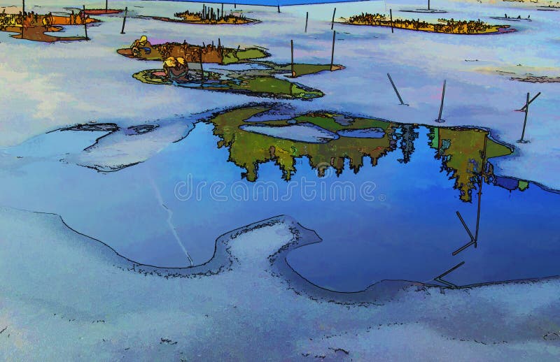 Digital Illustration Cartoon Pond Stock Illustration - Illustration of ...