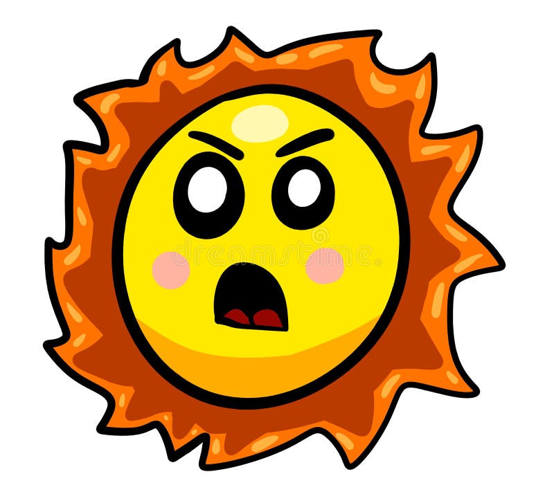 An Angry Looking Cartoon Sun Stock Illustration - Illustration of fire ...