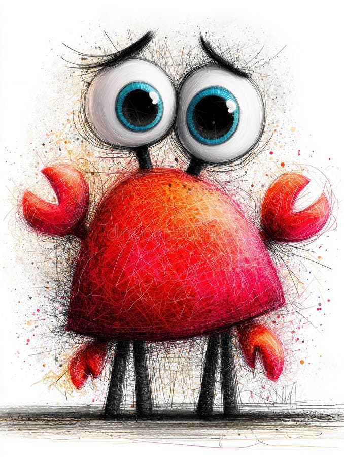 Digital Illustration of a Cartoonish Red Crab, Characterized by ...