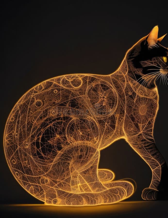 Digital Illustration of a Cat with Abstract Mandala Light Pattern on ...