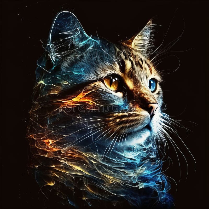 Digital Illustration of Cat Head with Intense Look , Generated by AI ...