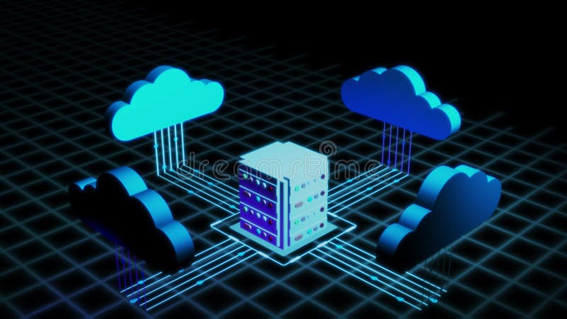 Cloud Server Network with Neon Grid Background Stock Video - Video of ...