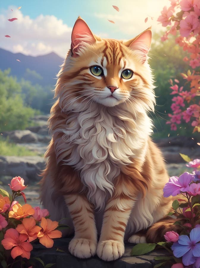 Digital Illustration of a Charming Cat with a Beautiful Fur Color ...