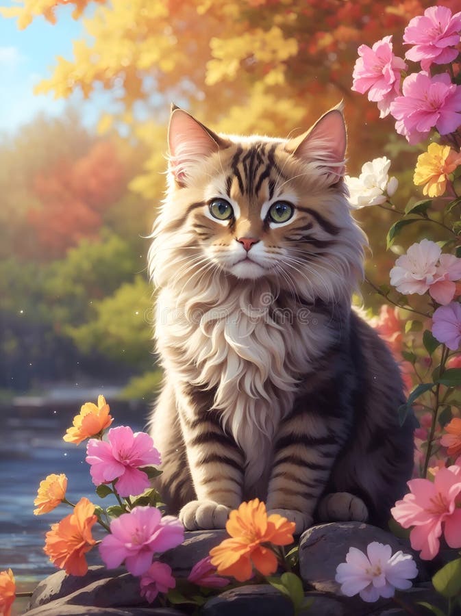 Digital Illustration of a Charming Cat with a Beautiful Fur Color ...