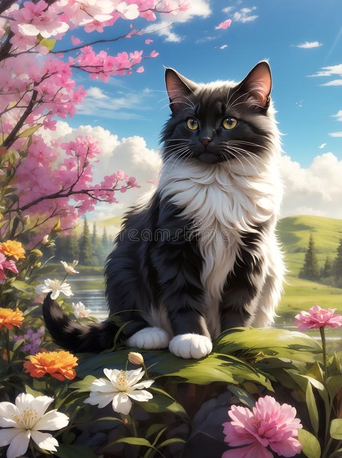 Digital Illustration of a Charming Cat with a Beautiful Fur Color ...