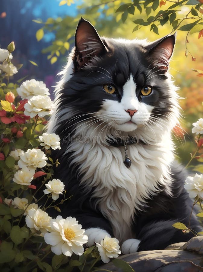 Digital Illustration of a Charming Cat with a Beautiful Fur Color ...