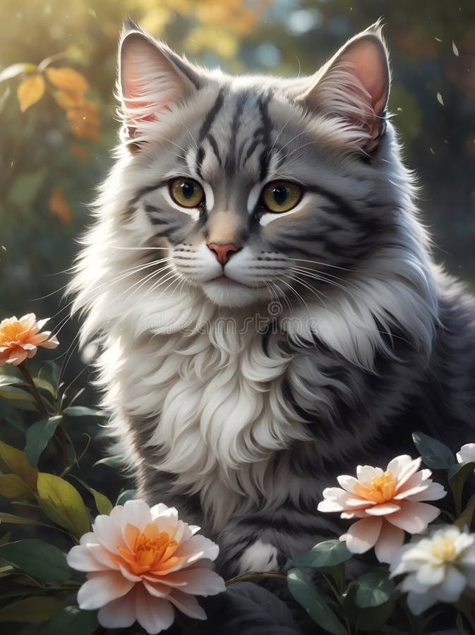 Digital Illustration of a Charming Cat with a Beautiful Fur Color ...