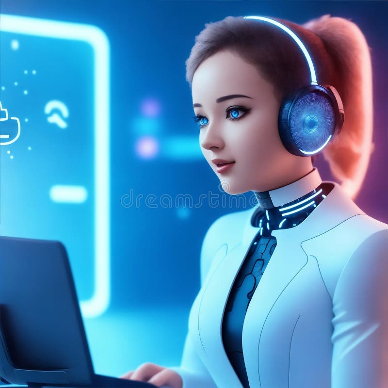 Young Girl Chatbot with Artificial Intelligence 1 Stock Illustration ...