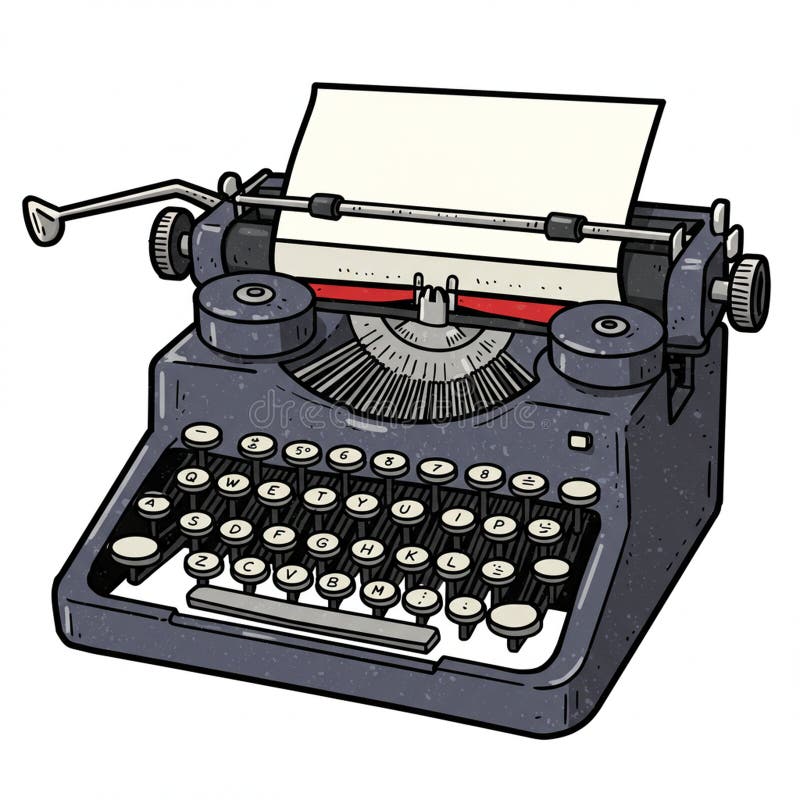 A Digital Illustration of a Classic Mechanical Typewriter Featuring a ...