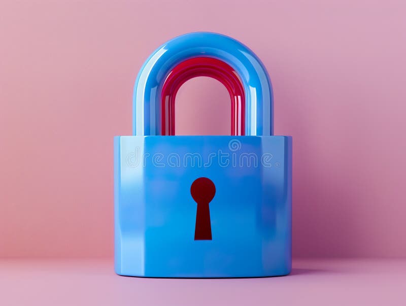 Digital Illustration of a Closed Padlock in Blue and Red Colors Stock ...