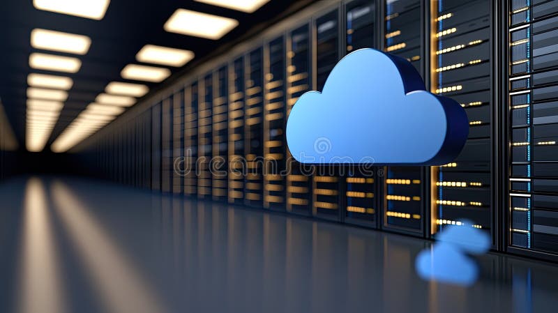 Digital Illustration of Cloud Computing with Glowing Blue Lights and a ...