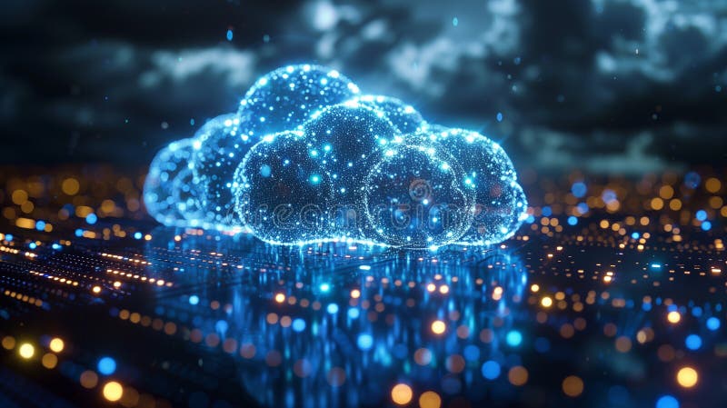 Digital Illustration of Cloud Storage Concept, Featuring Glowing Cloud ...