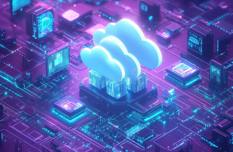 Digital Illustration of Cloud Technology and Data Storage in a ...