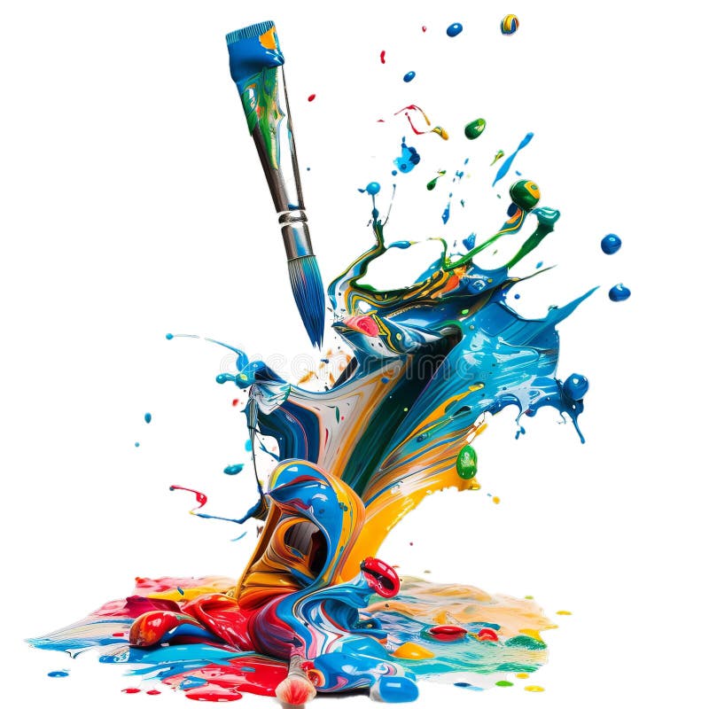 Digital Illustration of Colorful Paint Exploding from a Paintbrush on a ...