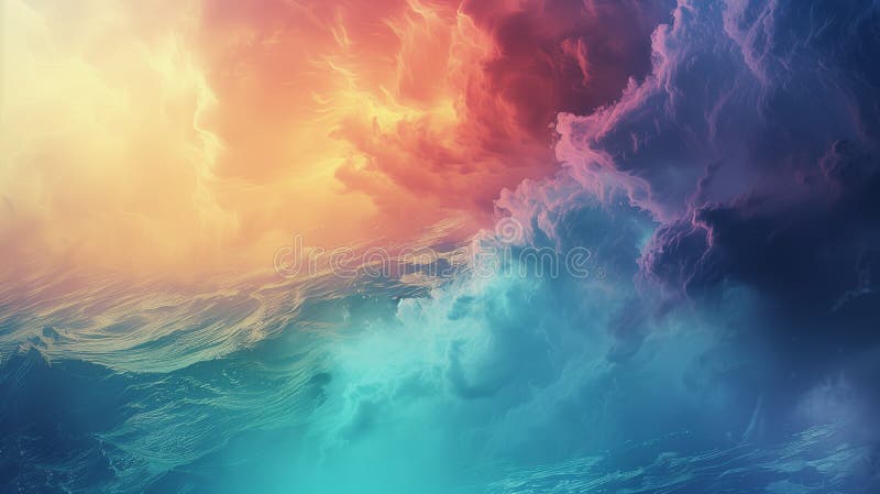 Digital Illustration of Colorful Storm Clouds Gathering Over a Restless ...
