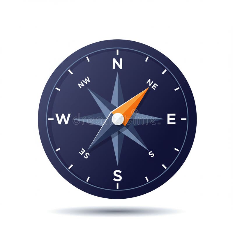 A Digital Illustration of a Compass Features a Circular Dark Blue Face ...
