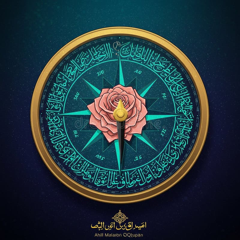 A Digital Illustration of a Compass Featuring a Central Rose Design ...