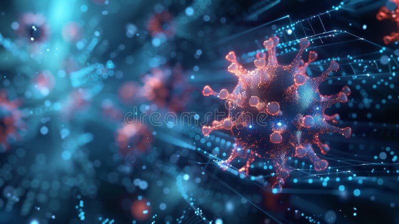 Computer Virus in Red with Circuit Board Background. Cybersecurity ...