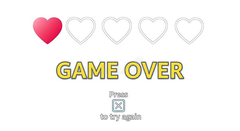 Digital Illustration Conveys a Game Over Screen with a Single Red Heart Remaining Stock ...