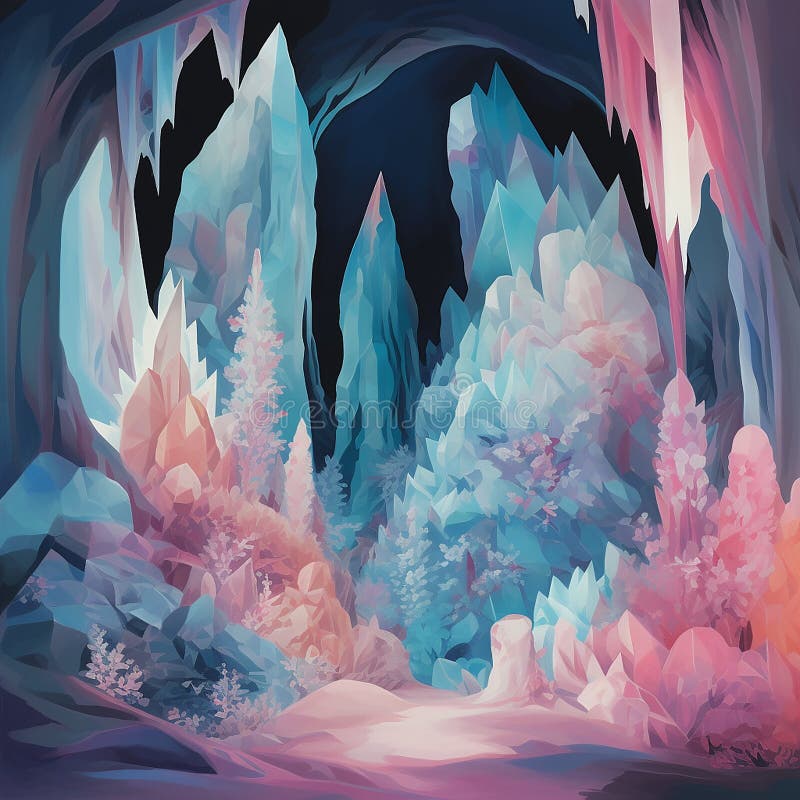 Cave Scenery Filled with Beautiful Crystals. Created Using Ai ...