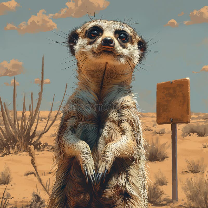 A Digital Illustration of a Curious Funny Meme Meerkat with Hat ...