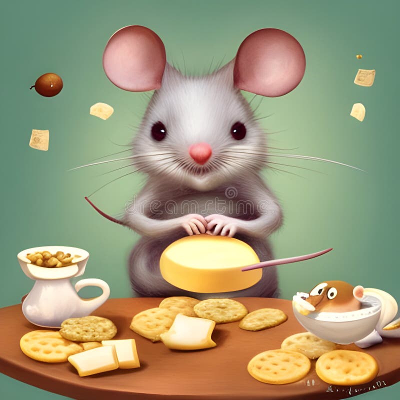 Digital Illustration of a Cute Mouse at a Dining Table Stock ...