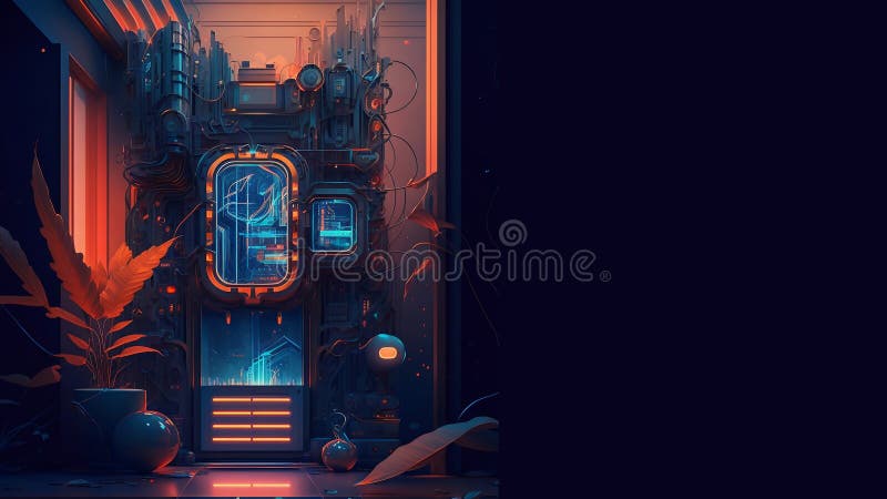 A Digital Illustration of a Cyber Machine with a Blue Screen. Stock ...