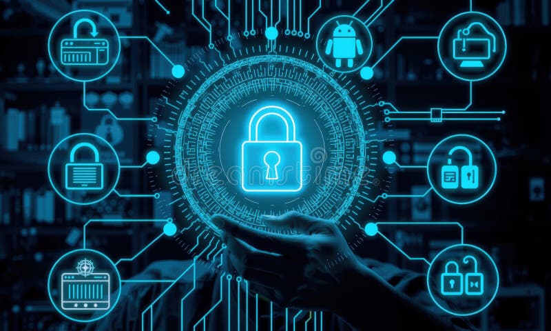 Digital Illustration of Cybersecurity Concepts Featuring Central Lock ...