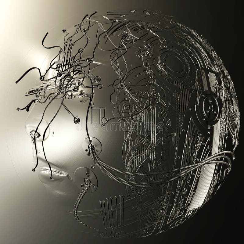 Digital Illustration of a Cyborg Head Stock Illustration - Illustration ...
