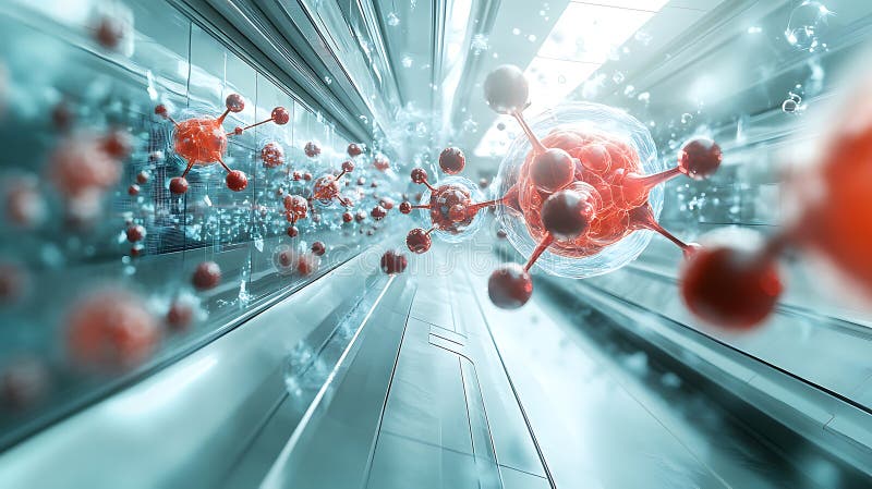 Digital Illustration of 3D Lab Showcasing Molecular Structures and ...