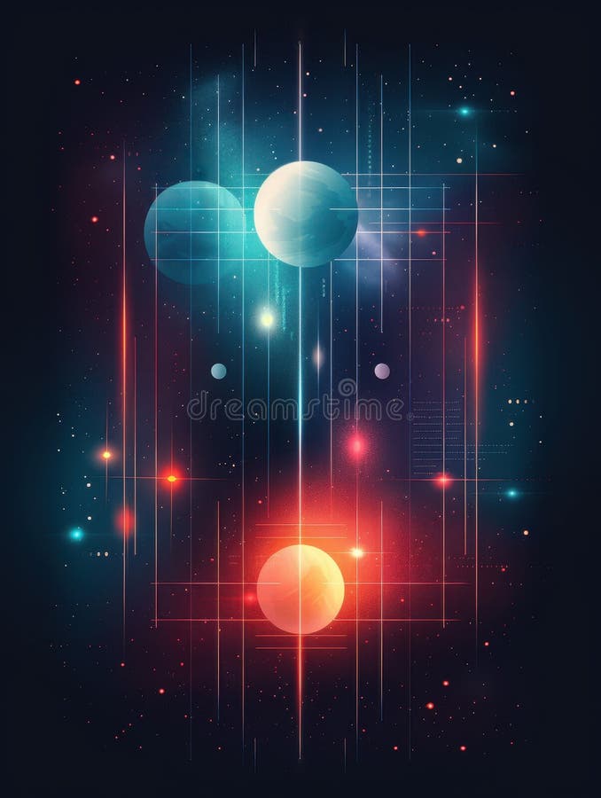 Abstract Space Background with Planets and Lights Stock Illustration ...