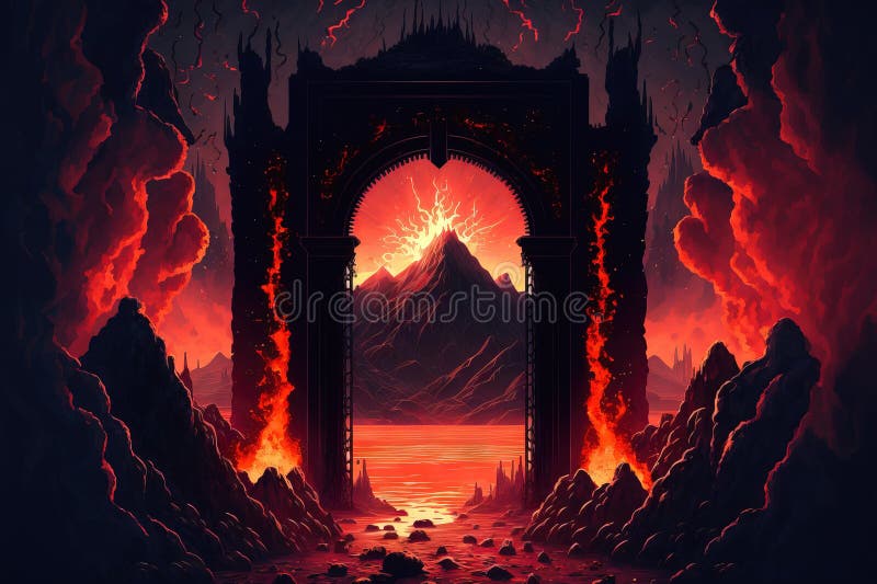Digital Illustration of a Demonic Gate with a Lava River Stock ...