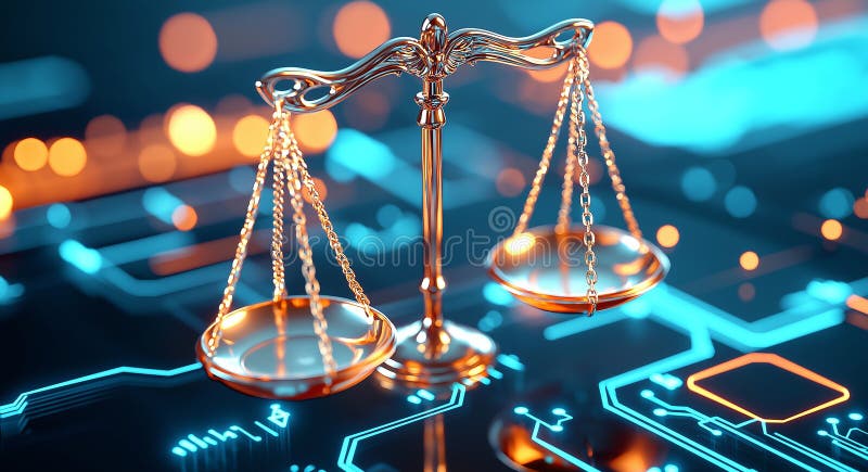 Digital Illustration Depicting Balanced Scale Symbolizing Justice Set ...