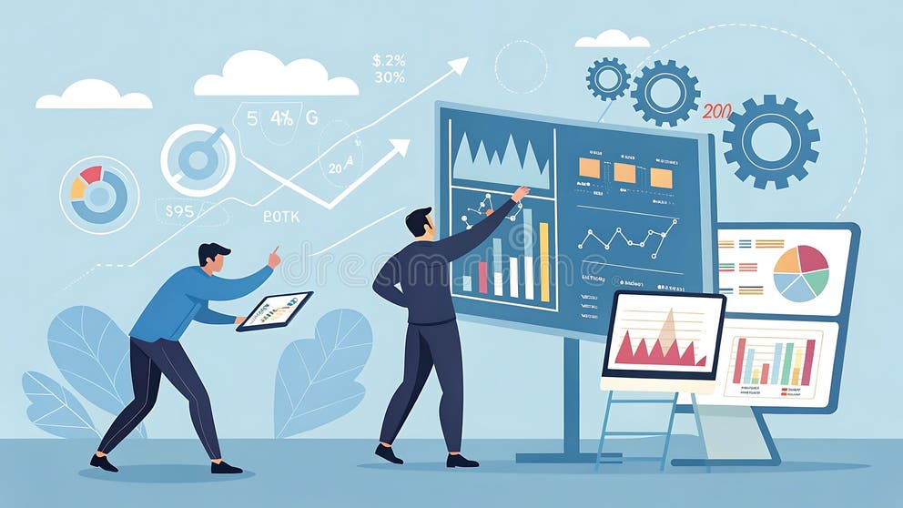 Business Analytics Illustration Displaying Data Visualizations and ...