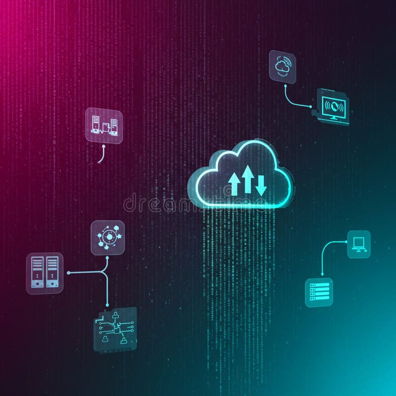 A Digital Illustration Depicting Cloud Computing Concepts, Featuring a Prominent Cloud Stock ...