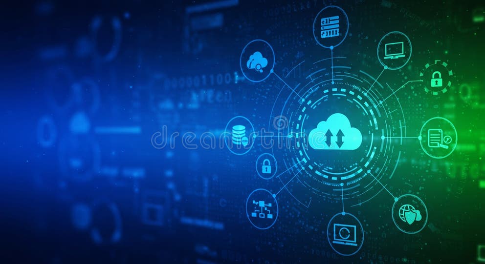 Digital Illustration Depicting Cloud Computing with Interconnected ...