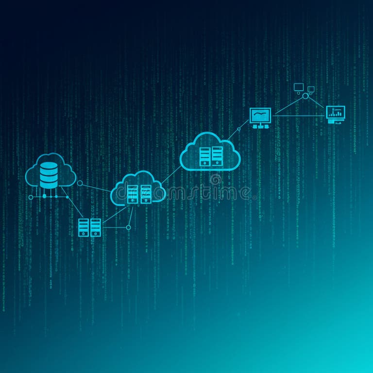 A Digital Illustration Depicting Cloud Computing Technology. Two Cloud Symbols Stock ...