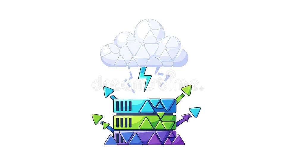 Cloud Data Transfer: Server Stack with Lightning Strikes Illustration ...