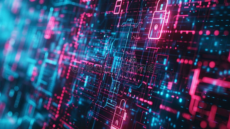 An Illustration of Cybersecurity with Hands Interacting with a Glowing Lock in a Digital ...