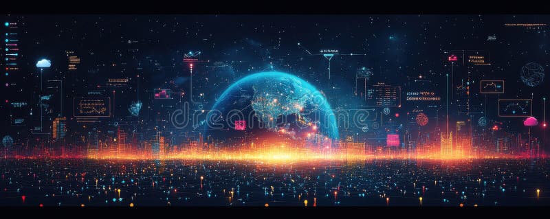 Futuristic Digital Earth Surrounded by Data Visualizations and ...