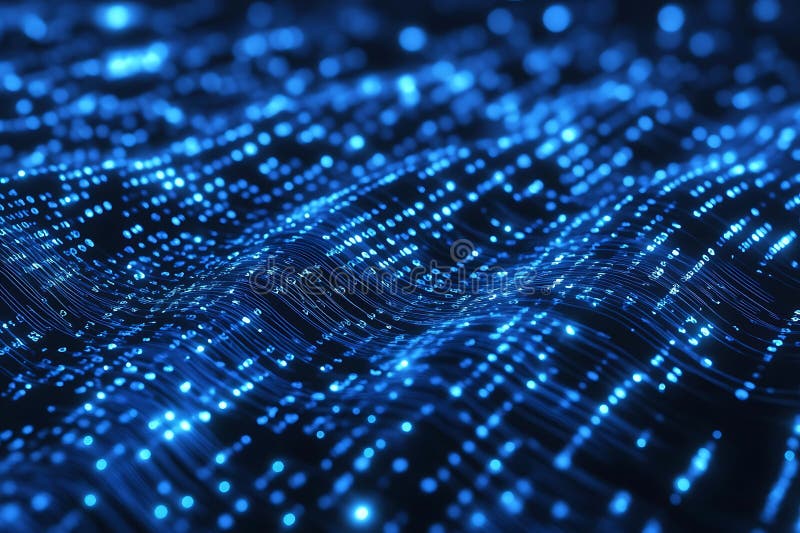 Abstract Blue Digital Data Stream Wave Background Stock Illustration ...