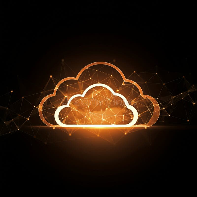 AI Generated Cloud Illustration with Wireframe Outline and Glowing ...