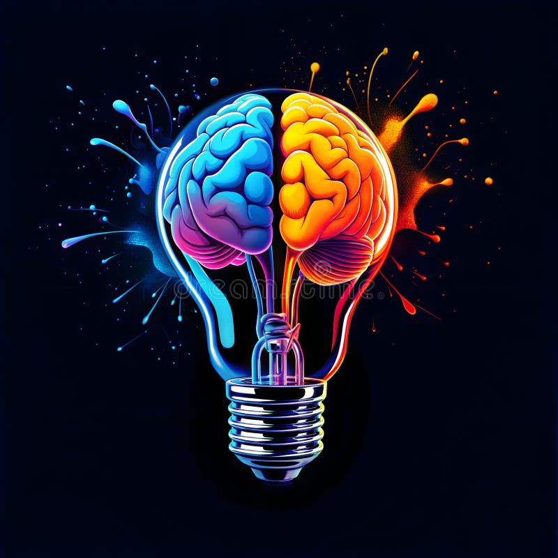 A Lightbulb with Split Brain Design, Symbolizing Creativity, Innovation ...
