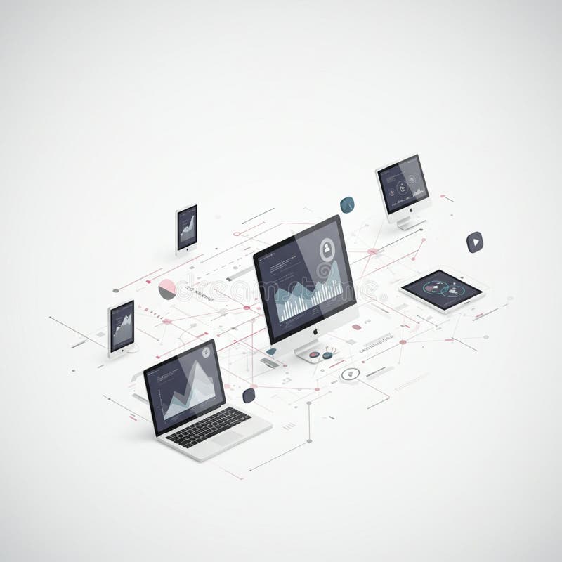A Digital Illustration Depicting a Network of Electronic Devices ...
