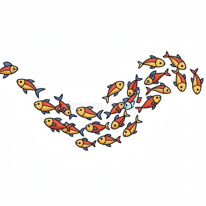 A Digital Illustration Depicting a School of Cartoon Fish Swimming in a ...
